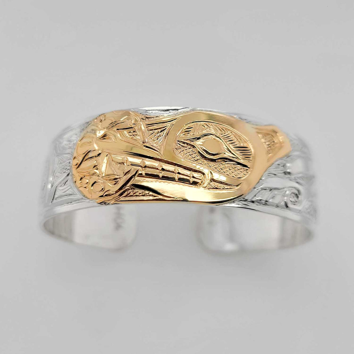 Wolf & Moon Silver & Gold Bracelet by Tsimshian artist Bill Helin ...